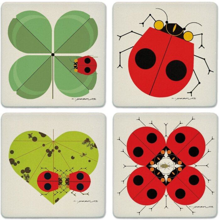 Charley Harper Store | Lucky Ladybug Absorbent Stone Coaster Set ...