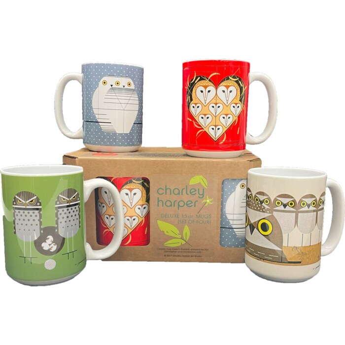 Charley Harper Store | Owl Grande Mugs 15 fl. oz. (Boxed Set of 4 ...